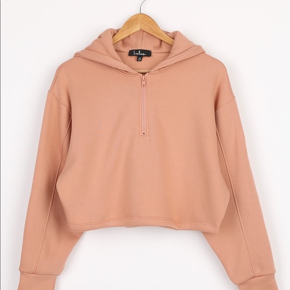 Lulus | Tops | Nwt Lulus Blush Pink Quarterzip Cropped Hoodie | Poshmark